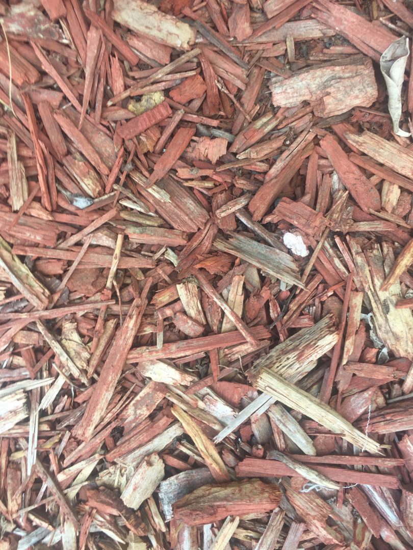 Red and white chunks of wood in mulch bed | Free Textures